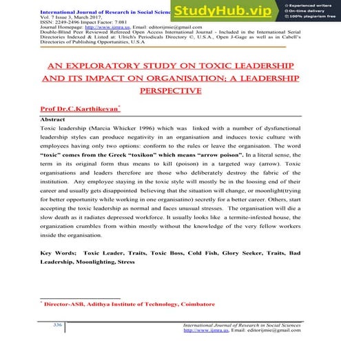 An Exploratory Study On TOXIC Leadership And Its Impact On Organisation ...