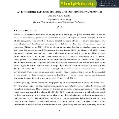 An Expository Essay On Ecology And Environmental Planning | PDF ...