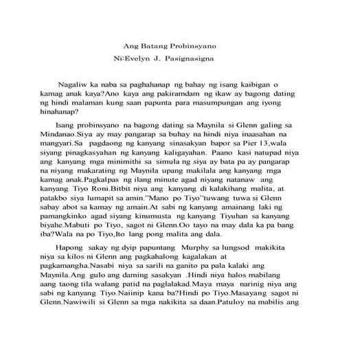 "Ang Batang Probinsyano" - Evelyn J. Pasignasigna | DOCX