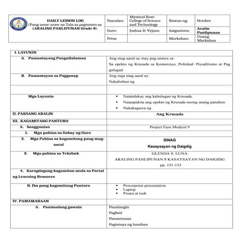 Ang-Krusada-DETAILED LESSON PLAN 123456789 | DOCX
