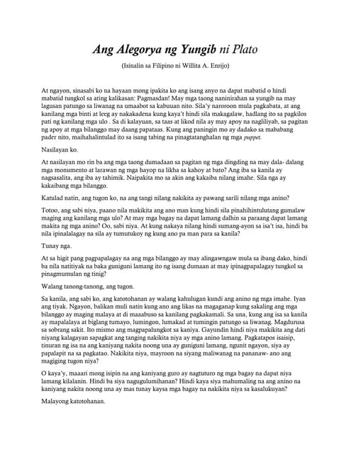 Alegorya ng yungib pagsusuri | DOCX