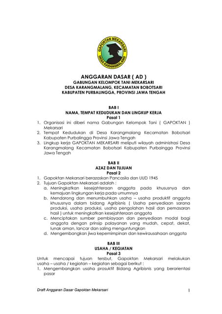 AD ART K3S (anggaran dasar dan anggarann rumah tangga kelompok kerja ...