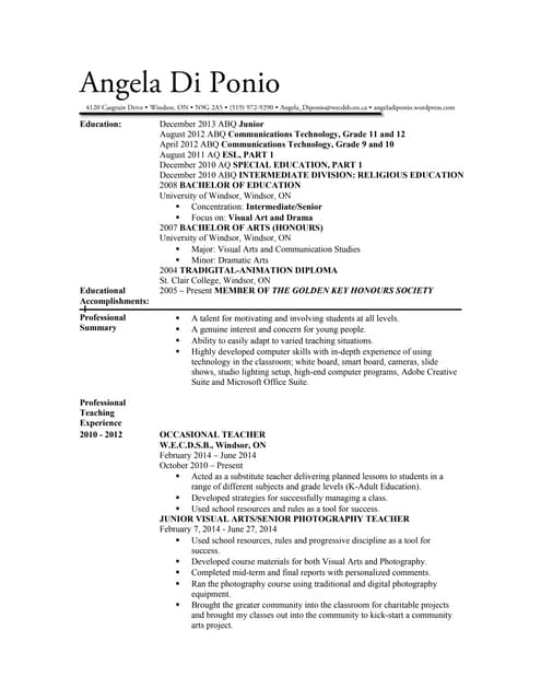 Angela di ponio resume2016 | PDF