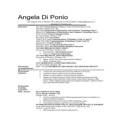 Angela di ponio resume2016 | DOC