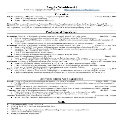 Angela Wroblewski's Resume | PDF