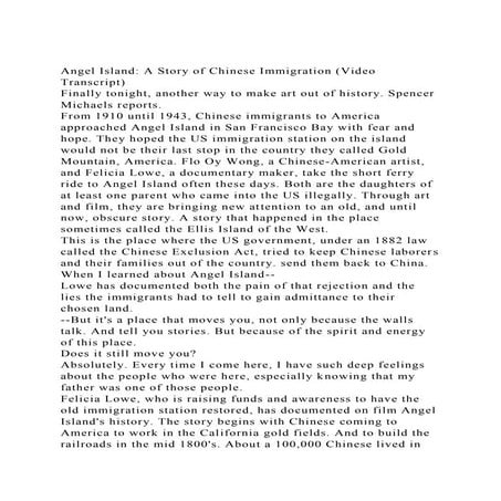 Angel Island A Story of Chinese Immigration (Video Transcript)F.docx ...