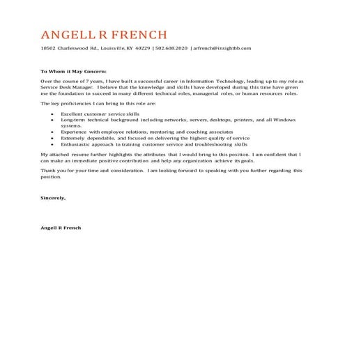 Cover Letter In French