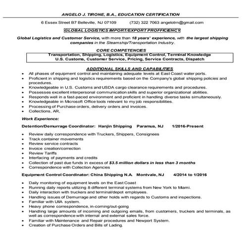 Angelo tirone resume june 2016 | DOCX