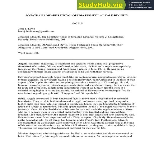 Angels (Jonathan Edwards Encyclopedia) | PDF | Spirituality | Religion ...