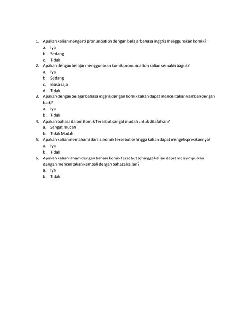 Lembar quisioner sebelum penelitian | PDF