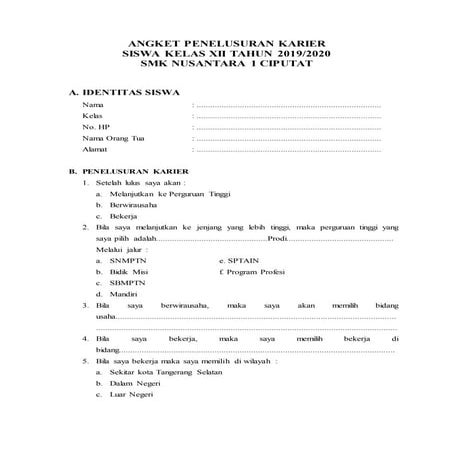 Angket penelusuran karier | DOCX