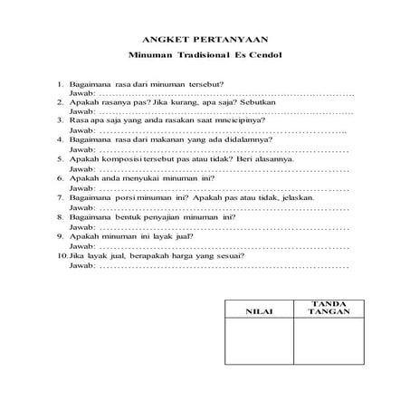 Angket pertanyaan | DOCX