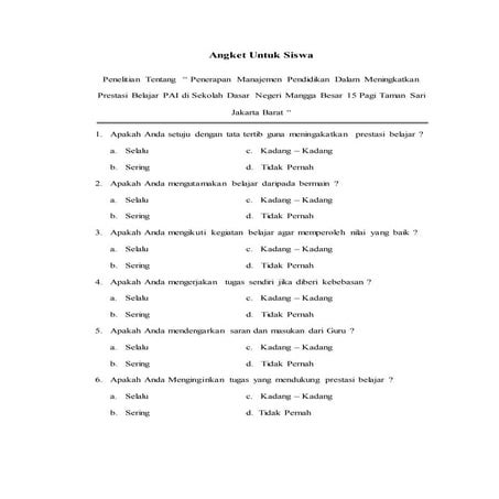 Angket untuk siswa | DOCX