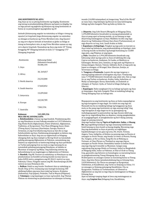 Mga pangunahing talampas, kapatagan , steppe at | PPT