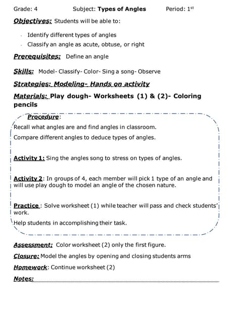 Types of Angles Lesson Plan - Grade Level 3 | DOCX