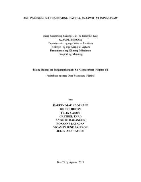 Ulat sa pagsalaysay sa report card ng mga mag | DOCX