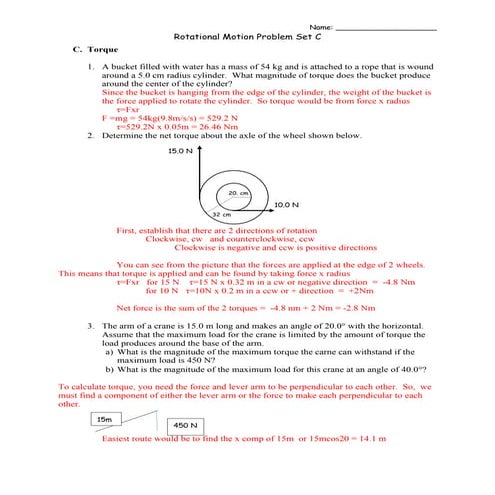 Angular motion problem set c torque solutions | PDF