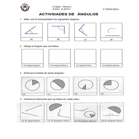 Hoja De Trabajo Para Identificar ángulos