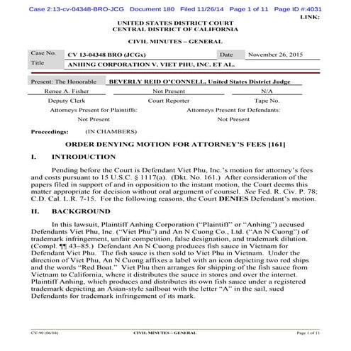 Anhing v. Viet Phu - Order denying defendant's motion for attorney's fees | PDF