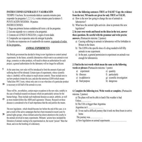 Animal experiments (great for learners of English) | DOC