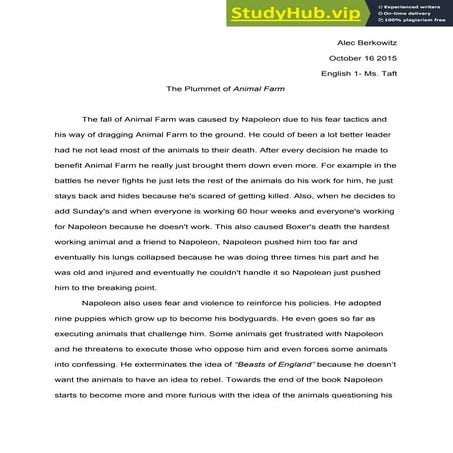 Animal Farm Essayfor English 2 | PDF