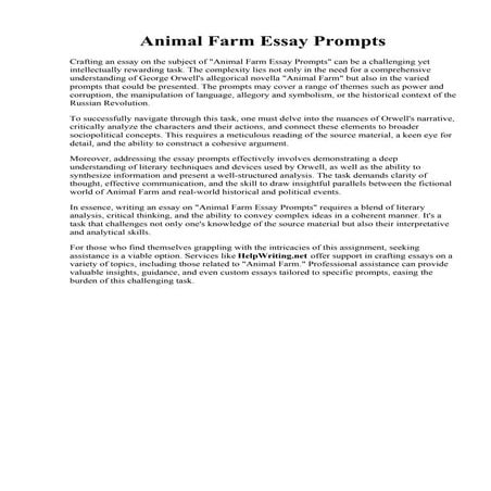 Animal Farm Essay Prompts | PDF
