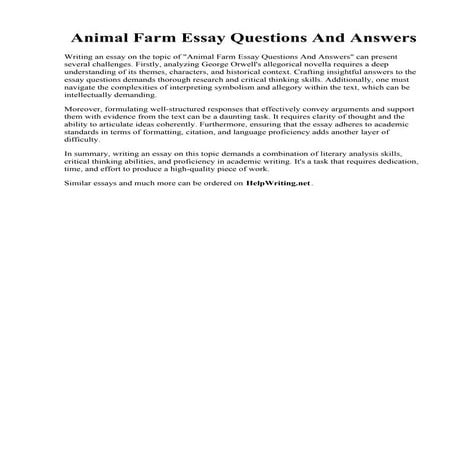 Animal Farm Essay Questions And Answers. Animal Farm Answers - 817 ...