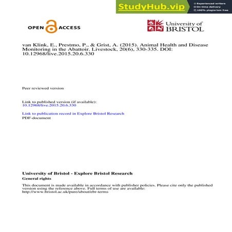 Animal Health And Disease Monitoring In The Abattoir | PDF