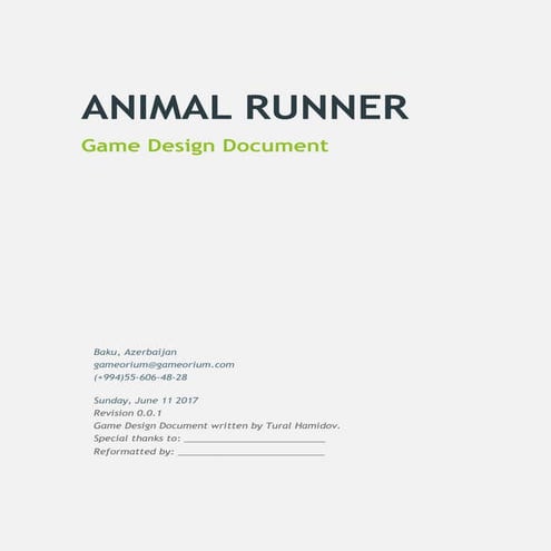 Animal runner - Nümunə GDD | PDF