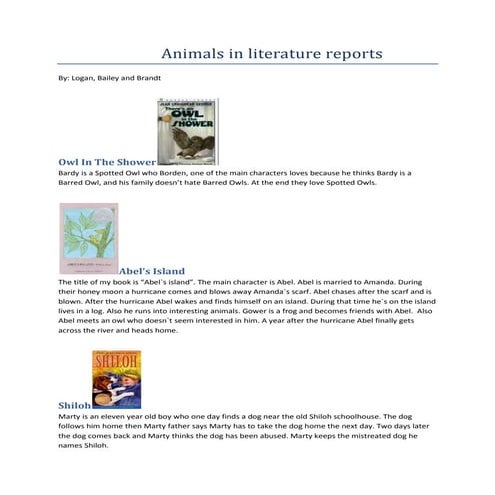 Animals In Literature Report | PDF