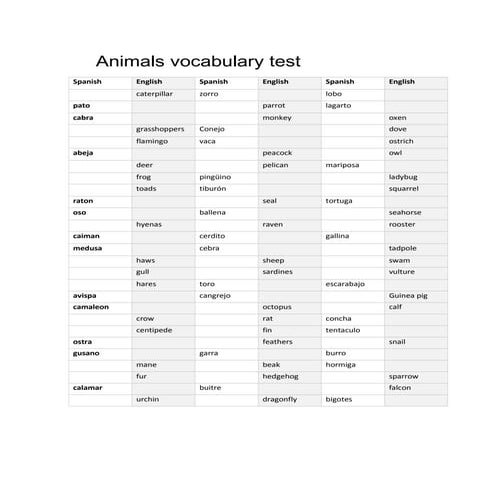Animals vocabulary test | PDF