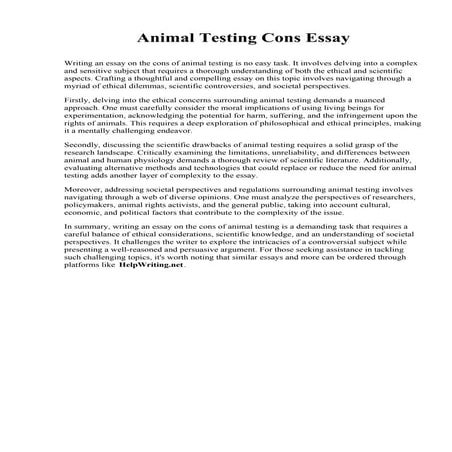 Pro Animal Testing Essay. University of Northern Colorado | PDF