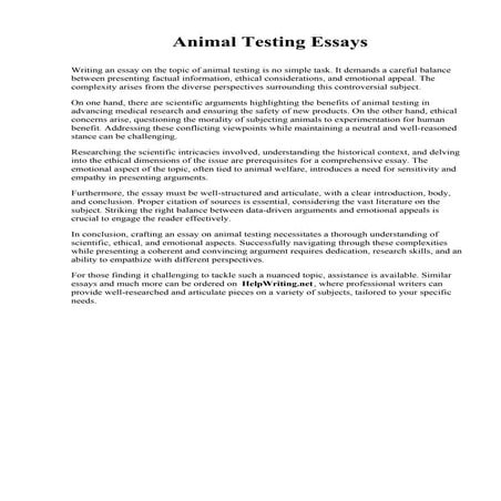 Animal Testing Essays. BridgeValley Community and Technical College | PDF