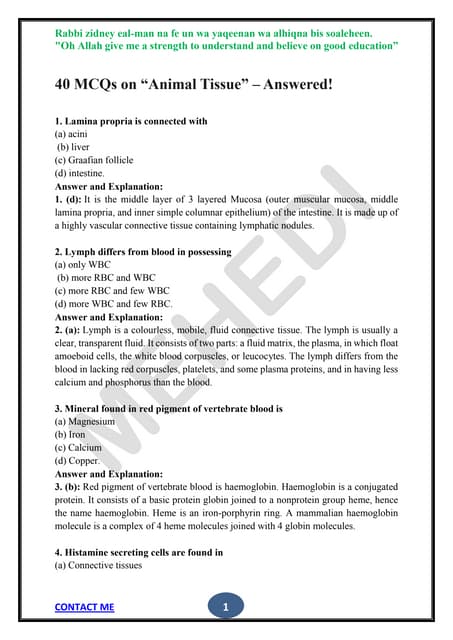 Mcq's of class 9 chapter Tissues | DOCX