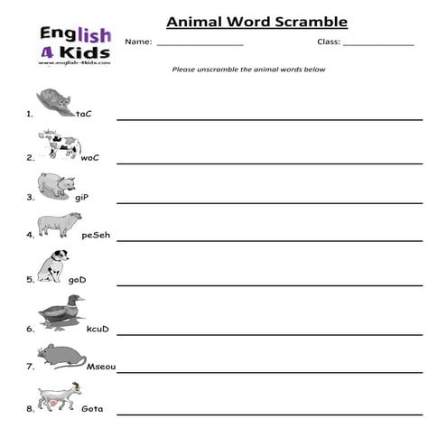 Animal word scramble | PDF