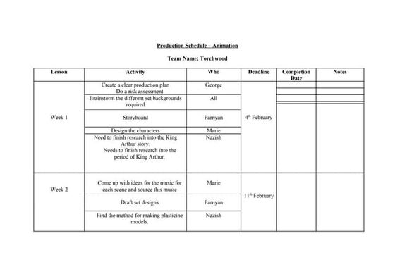 Animation production schedule | PDF