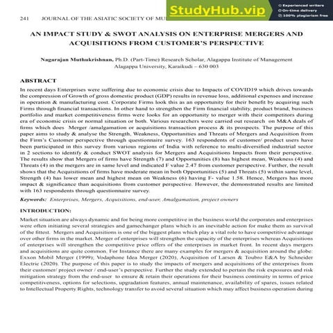 AN IMPACT STUDY SWOT ANALYSIS ON ENTERPRISE MERGERS AND ACQUISITIONS ...