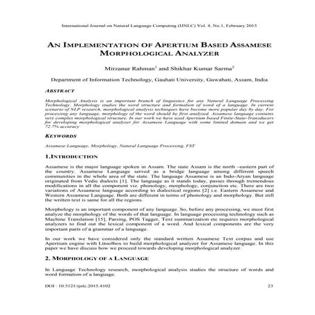 An implementation of apertium based assamese morphological analyzer | PDF