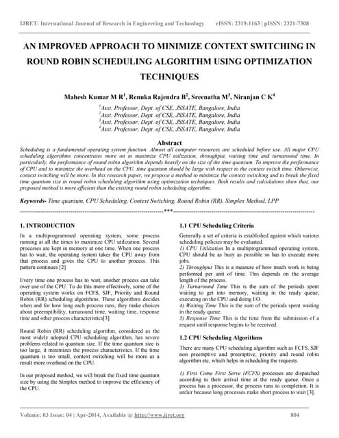 AN IMPROVED ROUND ROBIN CPU SCHEDULING ALGORITHM WITH VARYING TIME QUANTUM | PDF