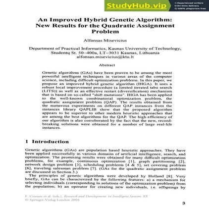An Improved Hybrid Genetic Algorithm New Results For The Quadratic