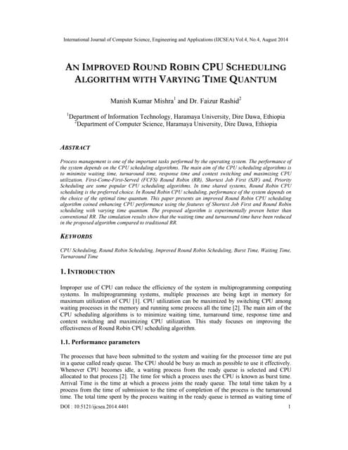 An Improved Round Robin Cpu Scheduling Algorithm With Varying Time Quantum Pdf 0671