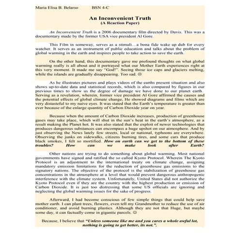 An inconvenient truth Reaction Paper | DOC