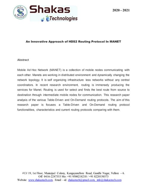 An Innovative Approach Of Hds2 Routing Protocol In Manet Pdf