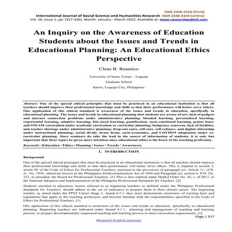 An Inquiry on the Awareness of Education Students about the Issues and ...