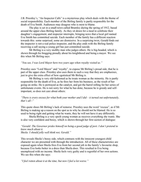 An Inspector Calls by J.B. Priestley - GCSE Exam Revision - Characters ...