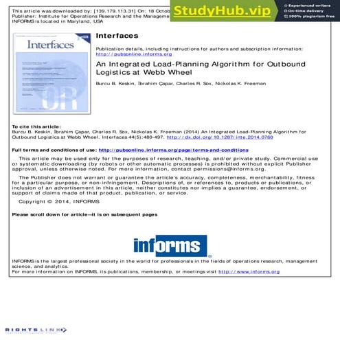 An Integrated Load-Planning Algorithm for Outbound Logistics at Webb ...