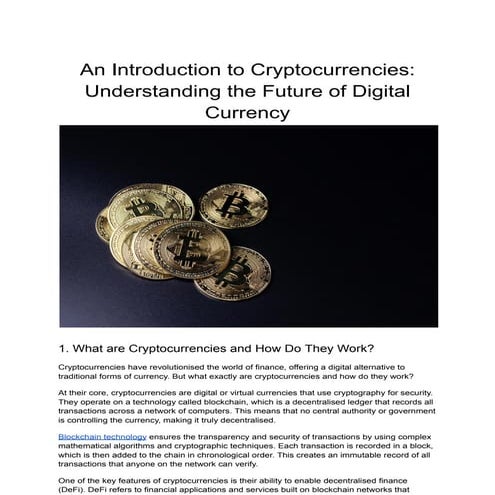 An Introduction into Cryptocurrencies_ Understanding the Future of ...