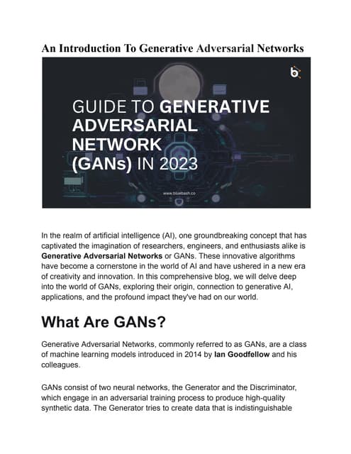 Generative Adversarial Network (GAN) | PPTX