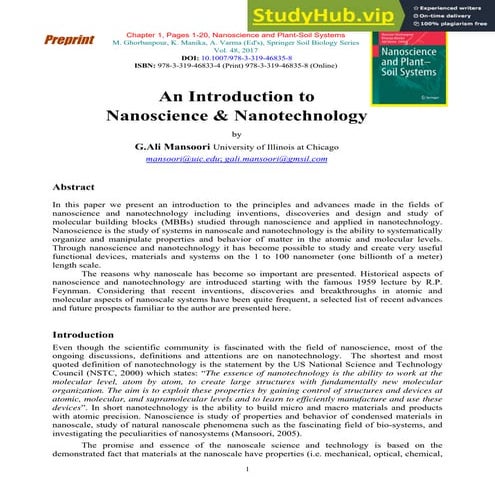 An Introduction To Nanoscience Nanotechnology | PDF
