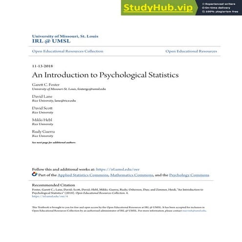 An Introduction To Psychological Statistics | PDF